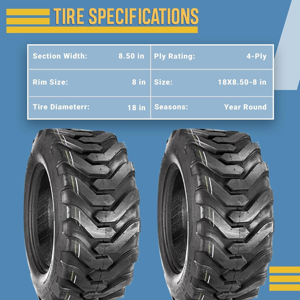 TWO 18x8.50-8 Lug Traction Lawn Tractor Tires 🛠️ R-4 Bar Skid Lug 18x8 ...