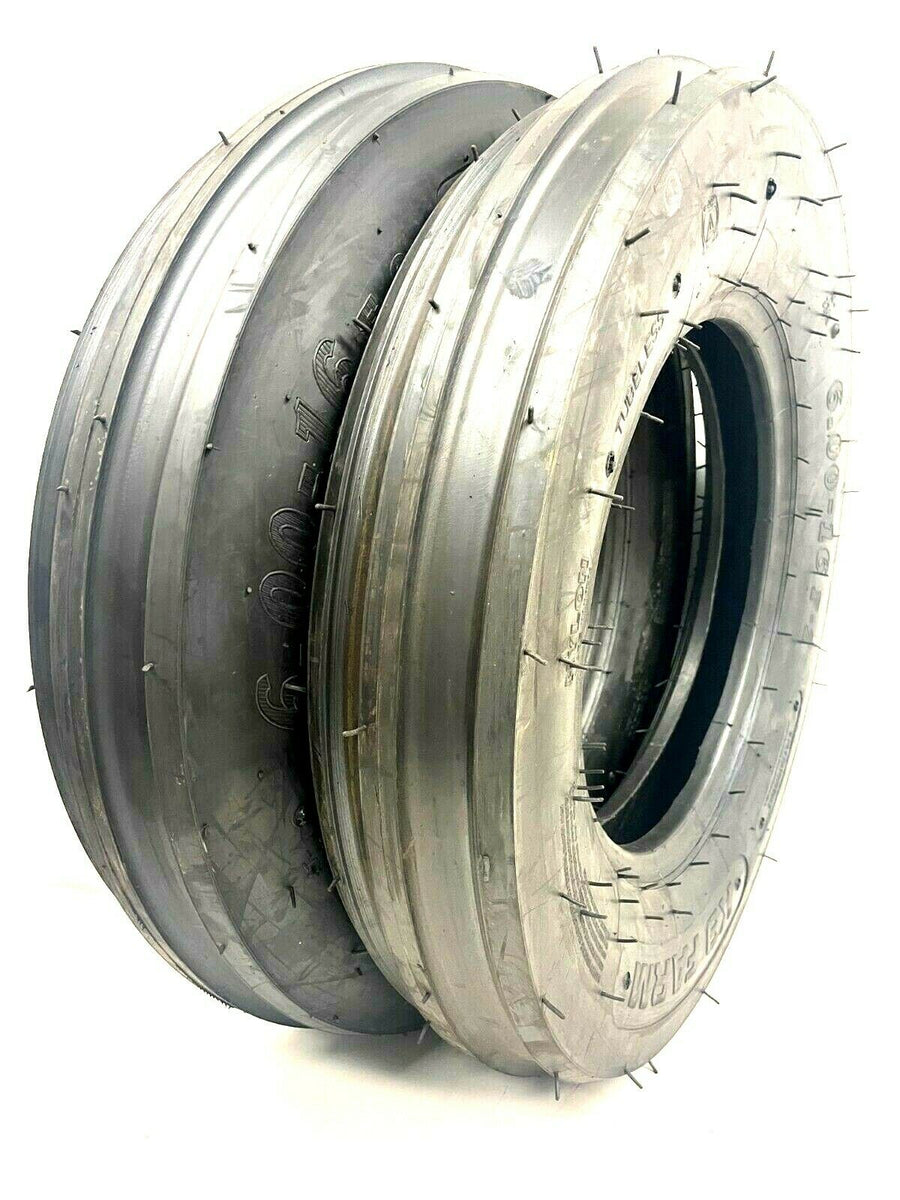 Two 6.00-16 Tri-Rib Front Tractor Tires Tubeless Heavy Duty 600x16 F2 ...