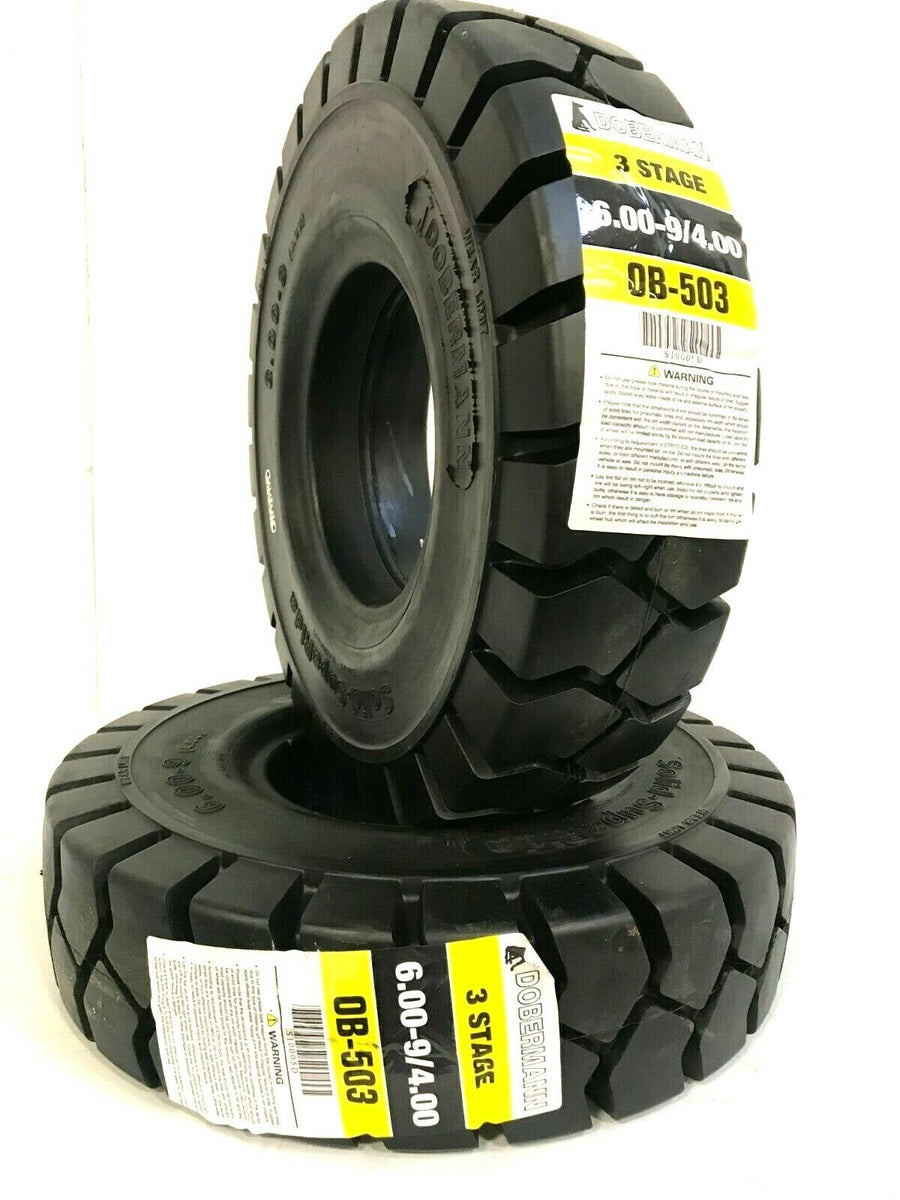2 New 6.00-9 Solid Forklift Tires 600-9 Flat Proof Solver 6.00/9 No Fl ...