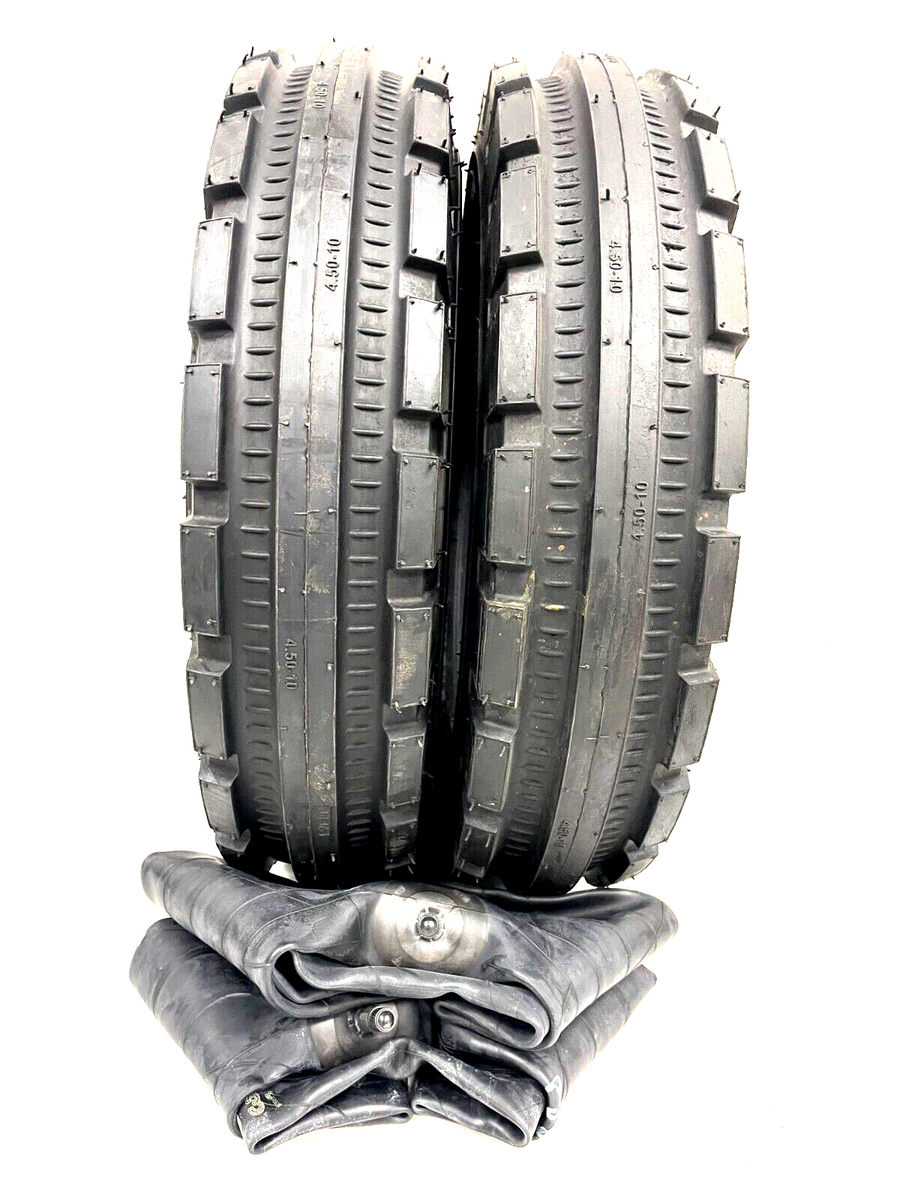 2 New 4.50-10 450-10 4.50x10 3 Rib F2 Tractor Tires + Tubes 6 Ply Tri ...